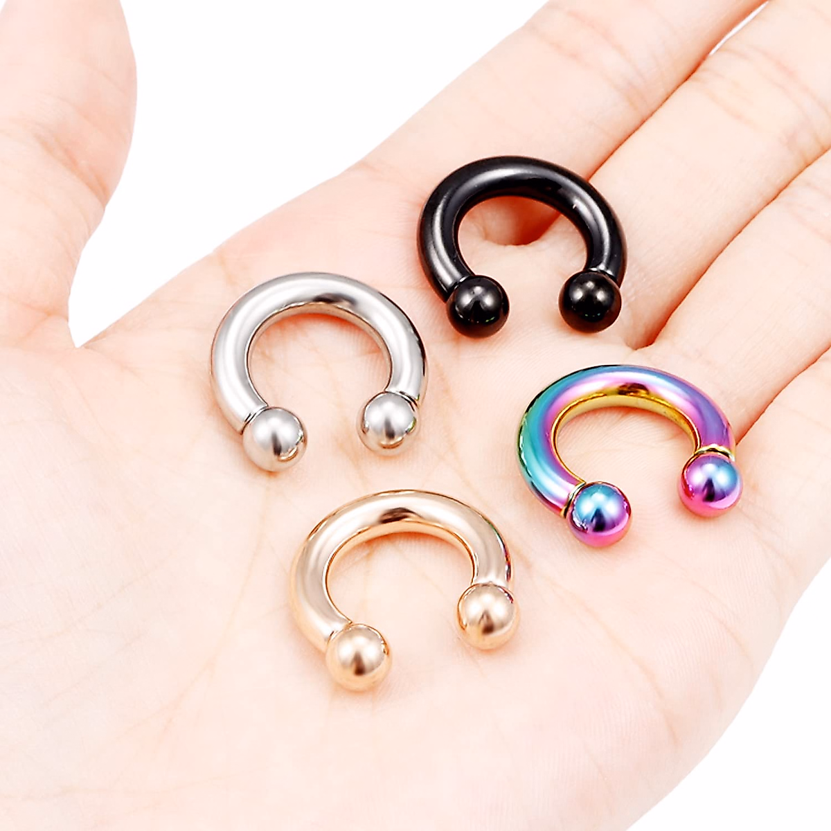 Ftovosyo PA Ring Internally Threaded Circular Horseshoe Barbells Large Septum Ring Ear Gauges Earrings 6G 4mm 12mm 1/2" 316L Surgical Steel Body Piercing Jewelry for Women Men