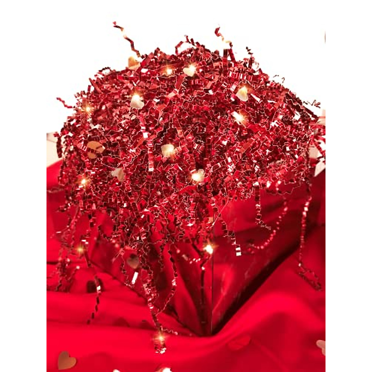 PAPER FAIR 1 LB Valentine's Day Crinkle Cut Paper with Rose Gold Heart Confetti, Metallic Red Paper Shred Filler Strand Raffia Tissue Craft Bedding Cushion, Christmas Party Birthday Gift Box Basket Retail