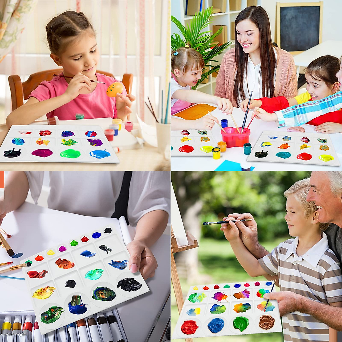 20 Well Watercolor Paint Tray Palette Pallet Acrylic Painting Mixing Plastic Artist Large Square Palette, 13 x 10 Inches, White, 1PCS