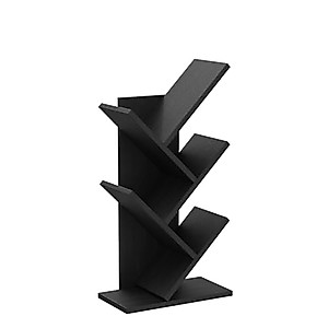 Topfurny Tree Bookshelf, 4-Tier Book Storage Organizer Shelves Floor Standing Bookcase, Wood Storage Rack for Office Home School Shelf Display for Cd/Magazine/Book -Black