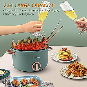 Hytric Hot Pot Electric, 2.5L Portable Electric Skillet with Nonstick Coating, Dual Power Control Multi-Function Cooker for Stir Fry, Steak, Noodles, Ramen Cooker for Dorm and Office, Green