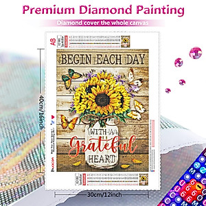 Huacan Sunflower Diamond Painting Kits for Adults Full Drill Diamond Painting Art Paint with Diamonds 5D DIY Round Gem Painting Kits for Beginner Wall Decor 11.8x15.7 inch