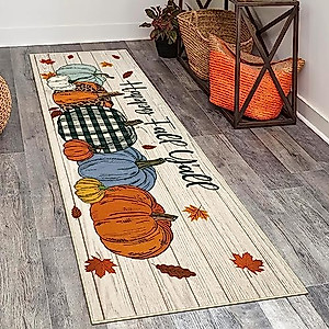 SHACOS Fall Runner Rug for Hallway 2x6ft Pumpkins Happy Fall Y’All Farmhouse Non Slip Washable Kitchen Mats Autumn Home Decor Floor Mat for Entryway Kitchen Laundry Room Hallway, Pumpkins