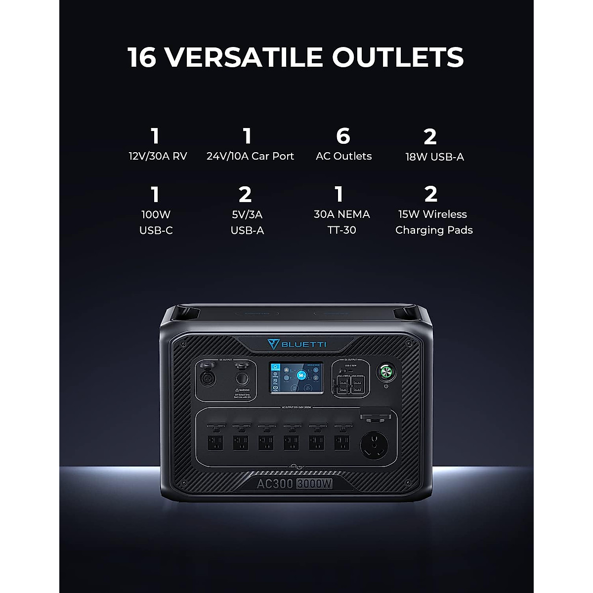 BLUETTI Portable Power Station AC300 & B300, 3072Wh Solar Generator LiFePO4 Power Station w/ 7 3000W AC Outlets (6000W Peak), Work with Alexa, Modular Home Battery Backup for Emergency, Vanlife