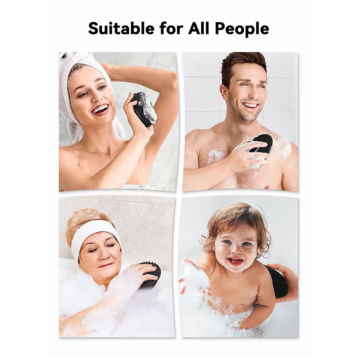HEETA Silicone Body Scrubber, Silicone Loofah Gentle Exfoliating, 2 Side Design Silicone Boby Brush Lathers Well Easy to Clean & Durable for Removing Dead Skin and Dry Brush to Massage Skin, Black
