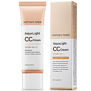 MOTHER MADE Korean CC Cream for Face - Sunscreen SPF 50 PA+++, Fair to Light Skin Tone, 1.35 fl.oz | Color Correcting Matte Finish Tinted Moisturizer, Primer, Buildable Coverage Foundation