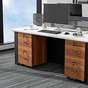 VINGLI 2-Drawer Rolling File Cabinet with Lock, Wood Mobile Filing Cabinet for Hanging Letter Size Filings Under Desk File Cabinet for Home Office, Assembly Required, Classic Walnut, 26.5" H