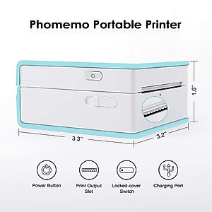 Phomemo M02 Pocket Printer- Mini Bluetooth Thermal Printer with 3 Rolls White Sticker Paper, Compatible with iOS + Android for Learning Assistance, Study Notes, Journal, Fun, Work