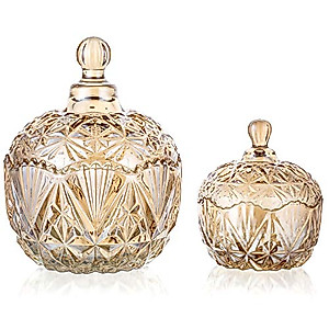 Candy Jar with Lids-Candy Containers Star Style Glass for Candy Buffet Decorative Jars Candy Buffet Dishes Cookie Jar for Home Party Wedding Display Pothecary Flour Amber, Small+Large, 10.6+30OZ