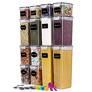 Elyum Airtight Food Storage Containers, 14 Pieces Plastic Food Storage Containers with Lids BPA Free Cereal Containers Storage for Kitchen and Pantry Organization and Storage, Black