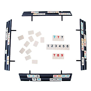 Homwom 106 Tiles Rummy Game - Travel Games Rummy Board Game Rummy Set with Aluminum Case & 4 Anti-Skid Durable Trays