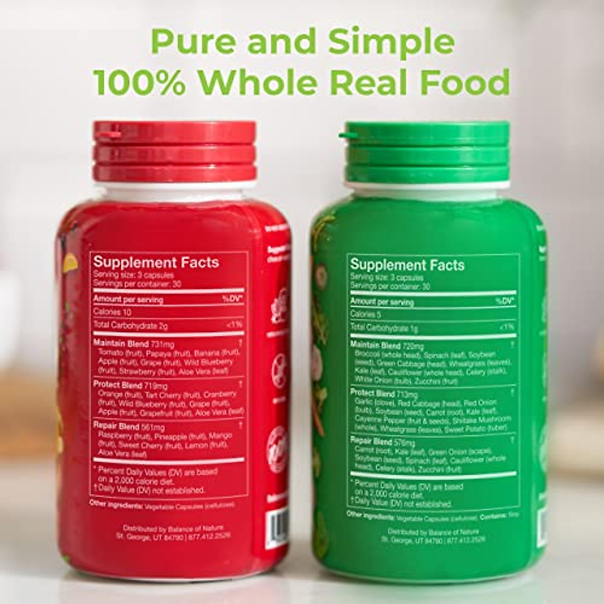 Balance of Nature Fruits and Veggies - Whole Food Supplement with Superfood Fruits and Vegetables for Women, Men, and Kids - 90 Fruit Capsules, 90 Veggie Capsules - 2 Pack