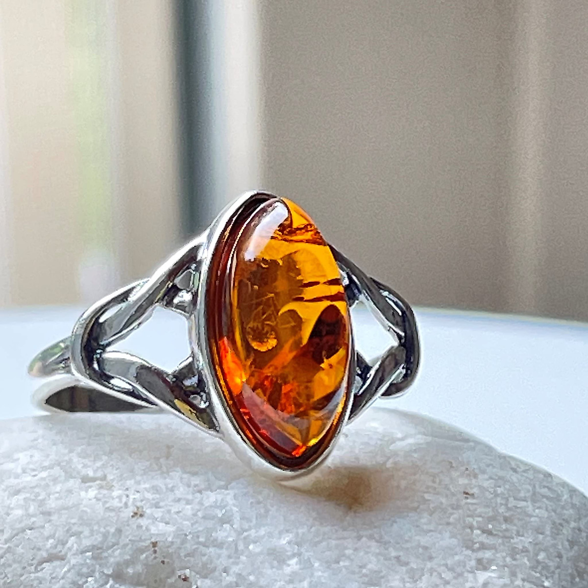 Natural Baltic Cognac Amber and Sterling Silver Ring, Beautiful Stone Gift, Gift For Her, Woman Jewelry (6)