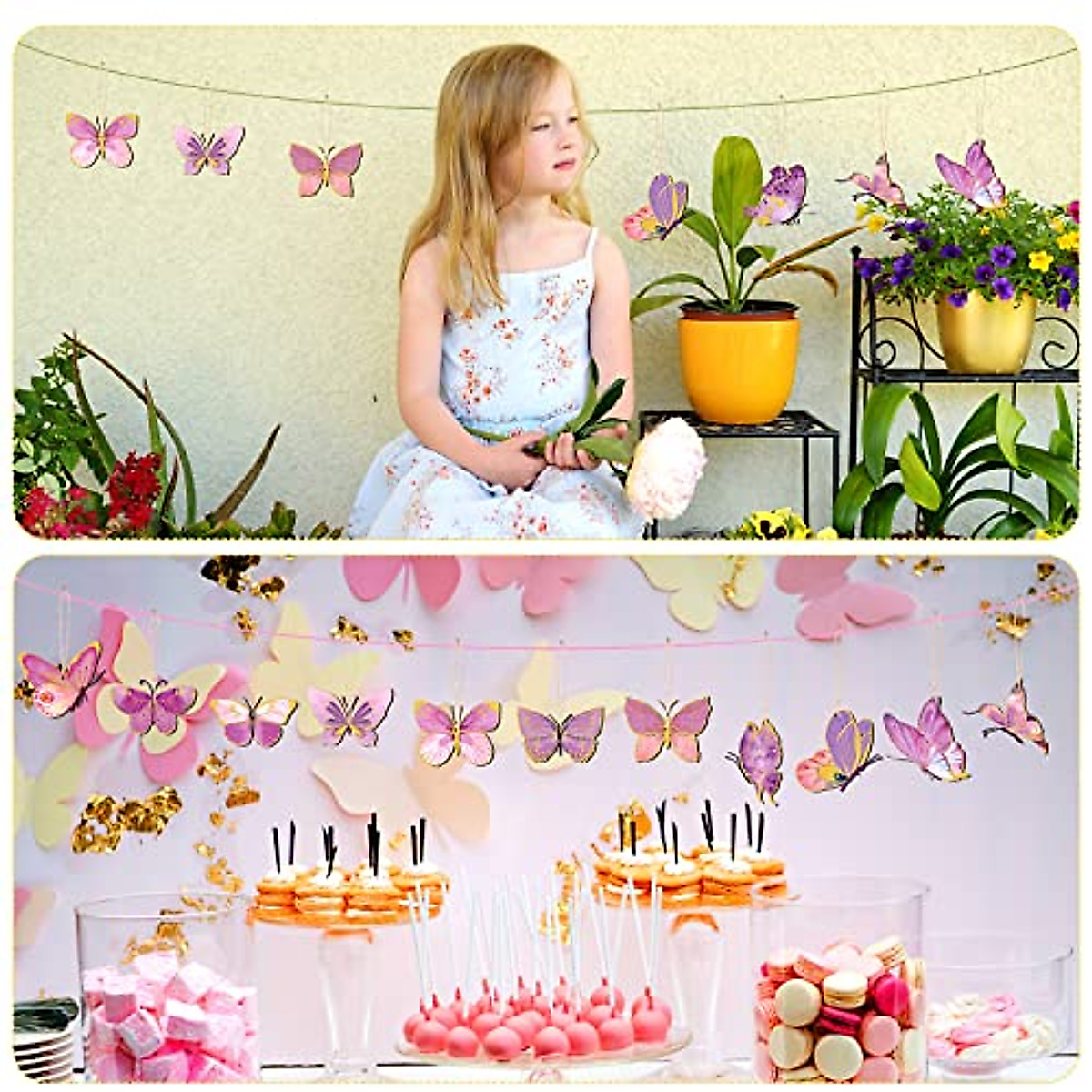 Sintuff 36 Pcs Butterfly Party Decor Butterfly Wood Hanging Ornaments Pink Purple Butterfly Hanging Ornaments Spring Summer Butterfly Hanging Decorations for Butterfly Baby Shower Decorations