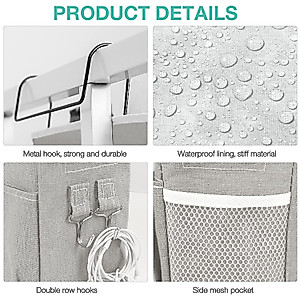 Ndeno Bedside Caddy Storage Bag Hanging Pocket Organizer for Bunk and Hospital Beds Crib,Dorm Rooms Bed Rails for Remotes Mobile Phone Keys, Glasses, Books (Dark Grey)