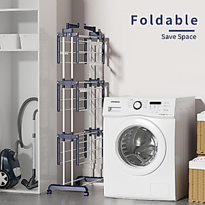 Rbitroise Clothes Drying Rack,Clothes Drying Rack Foldable,Drying Rack Clothing Folding,4-Tier Laundry Drying Rack for Clothes,Rolling Clothes Horses Dryer Rack,-Dark Blue