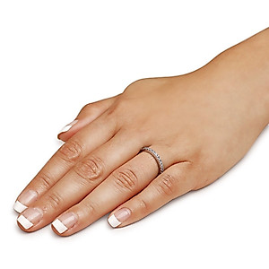 Size - 7 - Solid 14k White Gold 2mm Round Cut Micro Pave Set Anniversary Ring Wedding Band CZ Cubic Zirconia 1/2 cttw.