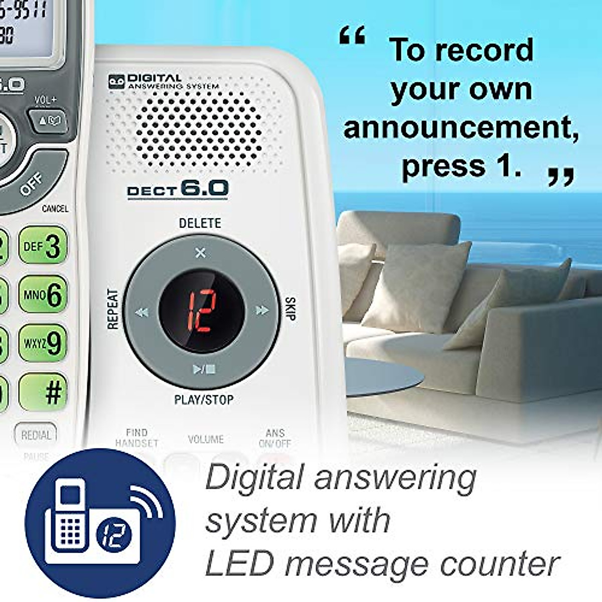 VTech CS6124 DECT 6.0 Cordless 2K DCI 1080p Phone with Answering System and Caller ID/Call Waiting, White with 1 Handset