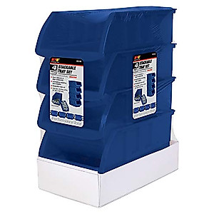 Performance Tool W5196 Large Stackable Storage Trays - Adjustable for Vertical or Horizontal Position, Blue, Pack of 4
