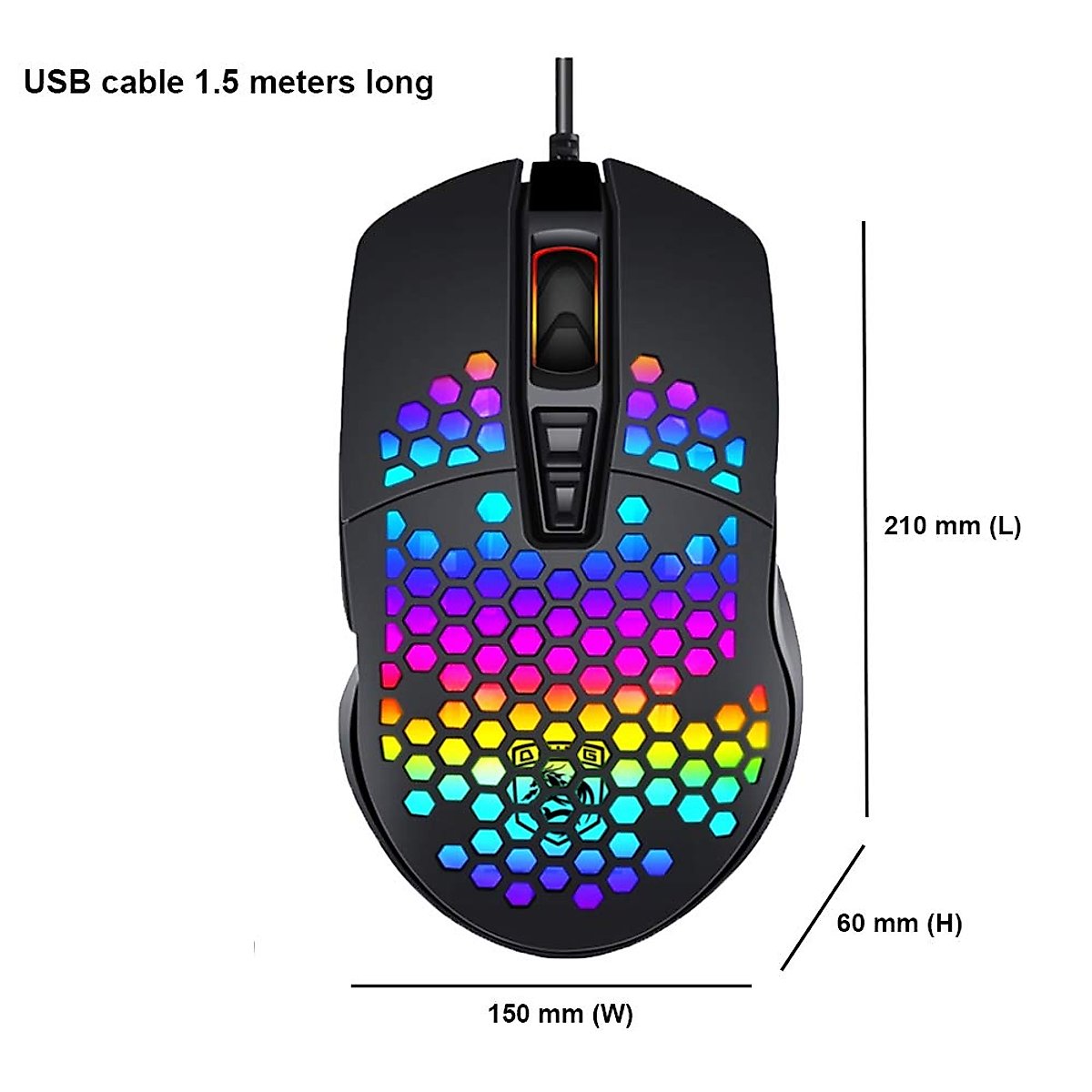 Lightweight Gaming Mouse, Honeycomb USB Wired Mouse with Backlight, 4000 DPI, RGB Computer Gaming Mouse for Mac, Laptop, PC (Black)