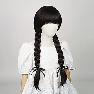 Aicos Black Braided Costume Wig for Girls Kids Long Straight Cosplay Wig for Halloween Party+Wig Cap