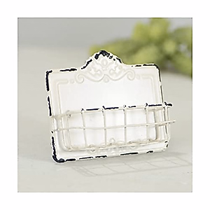 VIP Home & Garden MT2155 Vintage Style Antique Business Card Holder, White, Metal