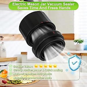 Electric Mason Jar Vacuum Sealer - Mason Jar Vacuum Sealer Kit with Wide Regular Mouth Mason lids - Canning Vacuum Sealer Mason Jar for Food Storage - Jar Vacuum Sealer for Mason Jars - Black 1…
