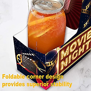 KARAQY 10 Pcs Movie Night Snacks Trays Box - Movie Night Drink Carrier with Handles, Disposable Popcorn Bags, Cinema Combo Popcorn Drink Holder for Movie Theater Cinema Party Supplies Favors