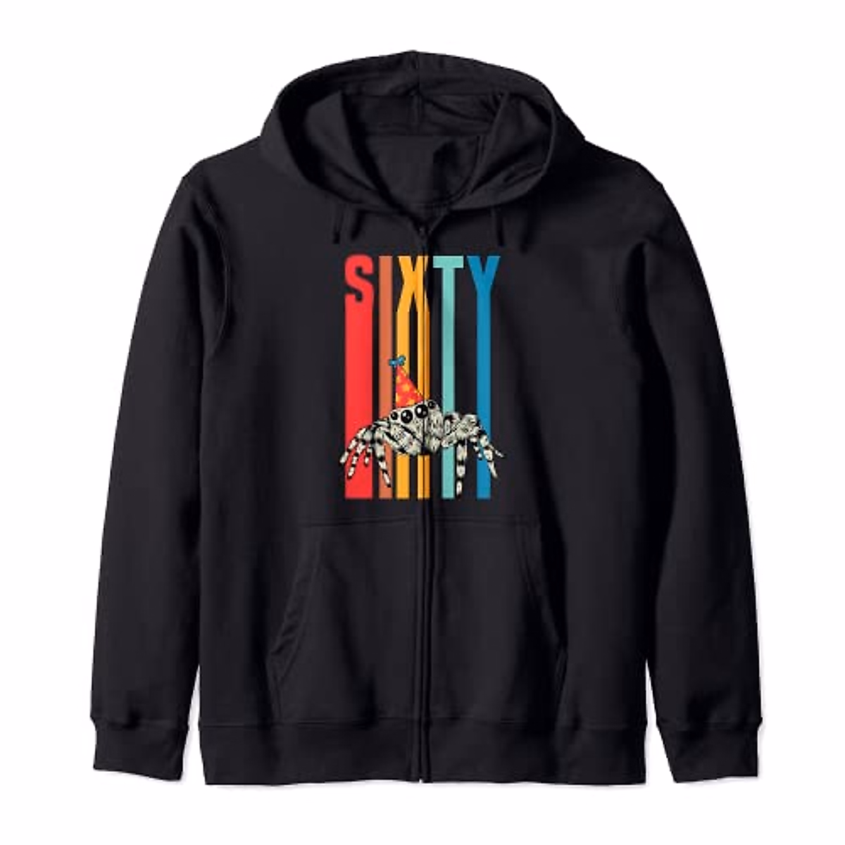 60th Birthday Party Supply Retro Vintage Pet Jumping Spider Zip Hoodie
