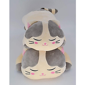 MASSJOY Very Soft Cat Big Hugging Pillow Plush Kitten Kitty Stuffed Animals Gray