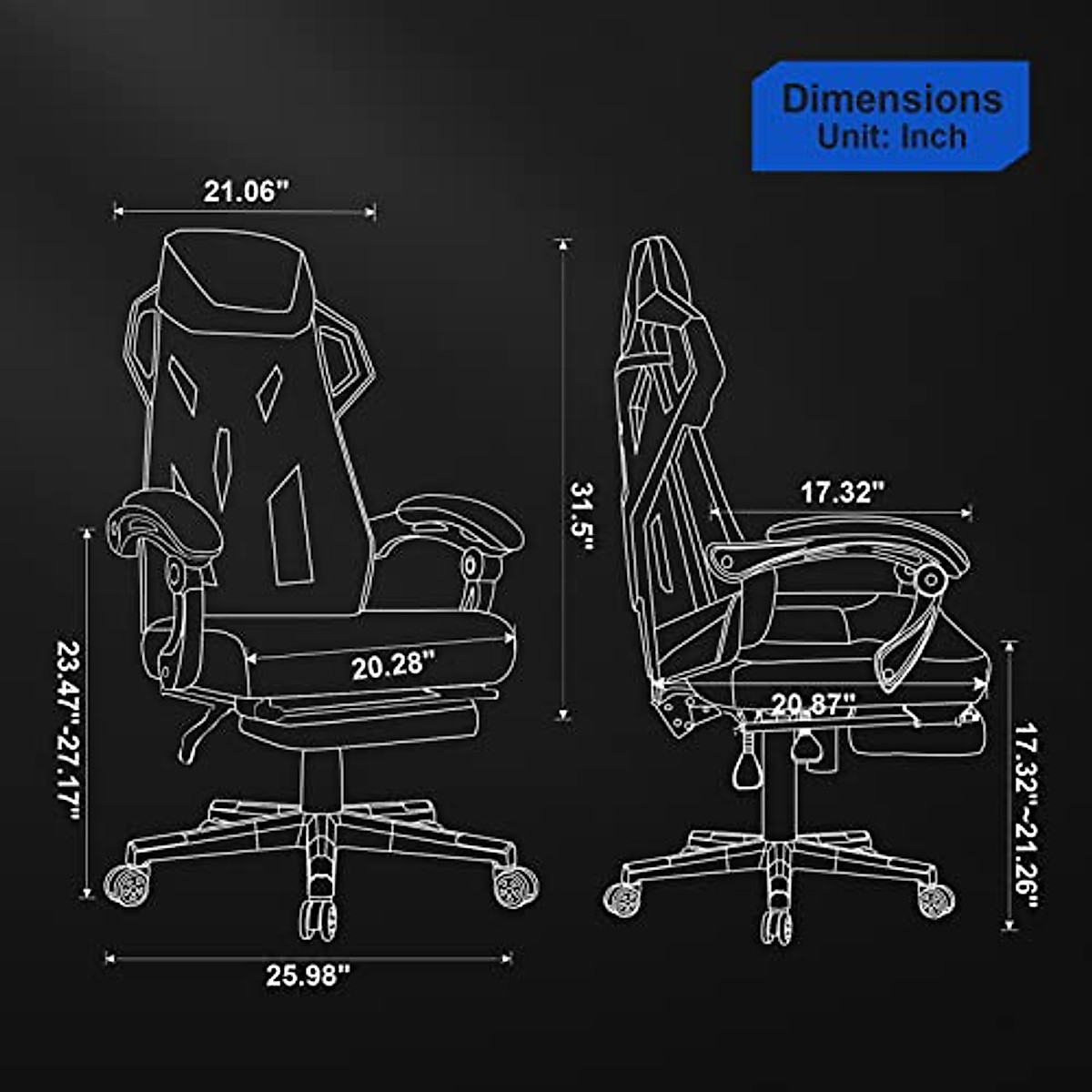 GTRACING Gaming Chair, Computer Chair with Mesh Back, Ergonomic Gaming Chair with Footrest, Reclining Gamer Chair with Adjustable Headrest and Lumbar Support for Gaming and Office, Black