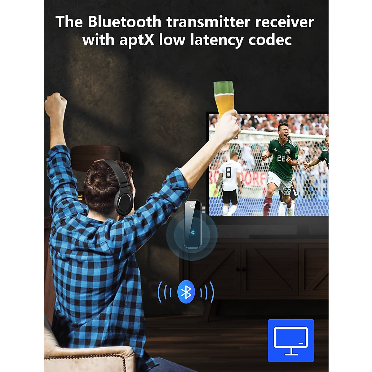 FMIIFMS Bluetooth 5.0 Adapter 3.5mm Jack Aux Dongle, 2-in-1 Wireless Transmitter Receiver for Car,TV Audio,Headphones,Speakers,Projector