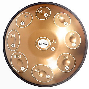 Yasisid Handpan Drum in D Minor 9 Notes 440Hz 22 Inches Steel Hand Drum with Edge Strings