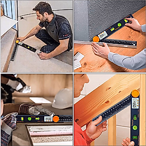 Rainyb Digital Angle Finder Tool 7inch 0-360 degree LED Digital Protractor with Horizontal Vertical Bubble Levels and Ruler Meter Accurate Tools for Carpenters,Woodworkers,Fabricators