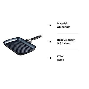 S·KITCHN Grill Pan with Folding Handle, Nonstick Grill Pan for Stove Tops, Induction Compatible KBBQ Grill Pan with Pour Spouts, Indoor Rectangle BBQ Grilling Pan - 13 × 9IN
