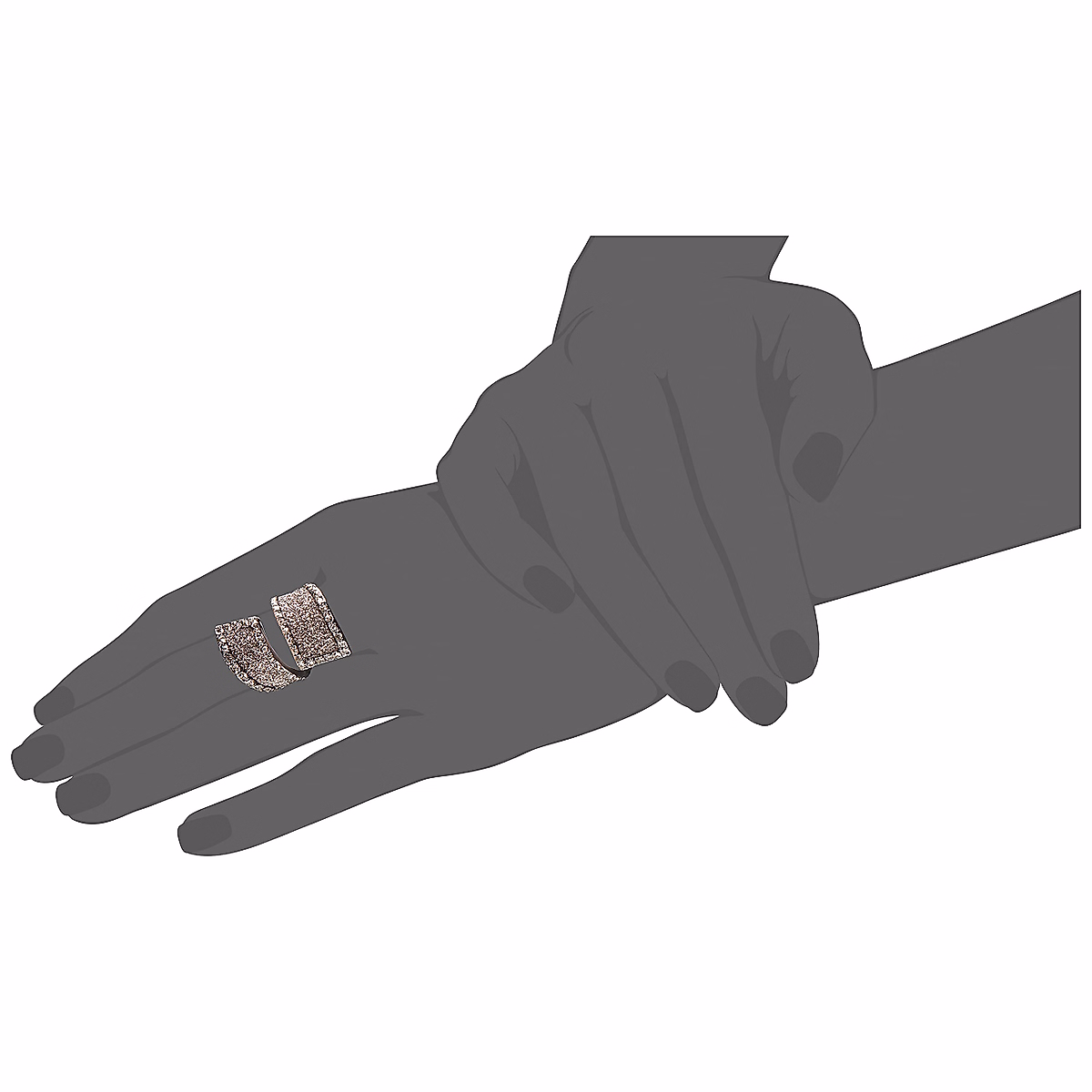 Guess Glitter and Stone Bypass Wrap Hematite Ring, Size 7