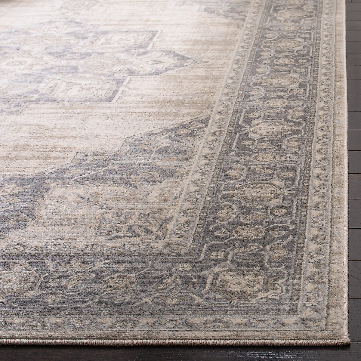 SAFAVIEH Brentwood Collection Runner Rug - 2' x 12', Cream & Grey, Medallion Distressed Design, Non-Shedding & Easy Care, Ideal for High Traffic Areas in Living Room, Bedroom (BNT865B)