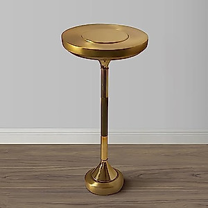 11-Inch Modern Side End Drink Table, Removable Round Top, Sleek Pedestal Base, Gold