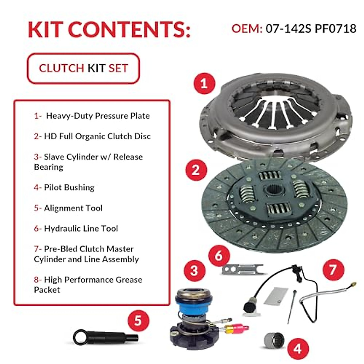 Clutch With Slave And Pre-Bled Clutch Master Cylinder and Line Assembly Kit compatible with B2300 B2500 B3000 Ranger Base Lx Lxt Limited Crew Ds Se Sx Troy 1995-2011 2.3L L4 2.5L L4 3.0L V6 (07-142S)