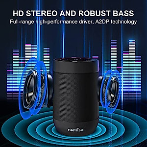 comiso Portable Bluetooth Speaker, Waterproof Small Wireless Shower Speaker IPX5, 360 HD Loud Sound, Stereo Pairing, 12H Playtime, Mini Pocket Size Built in Mic Support TF Card for Travel Outdoors