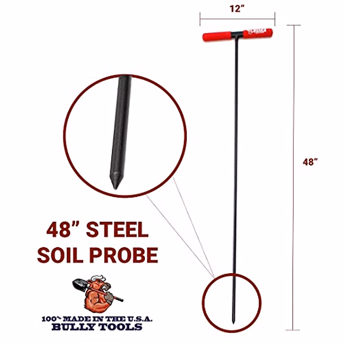 Bully Tools 99203 Soil Probe Steel Tstyle Handle, 48_inch