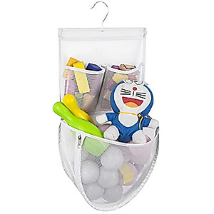ALYER Hanging Bath Toy Organizer,Bottom Zippered Bathtub Toy Storage Mesh Bag with Sturdy Hanger (White)