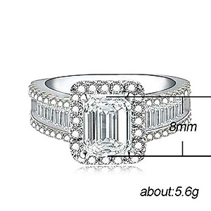 Gixaxak Princess Cut Cubic Zirconia Ring 925 Sterling Silver Engagement Wedding Ring with Emerald Cut Cubic Zirconia Simulated Diamond Wedding Engagement Ring 7