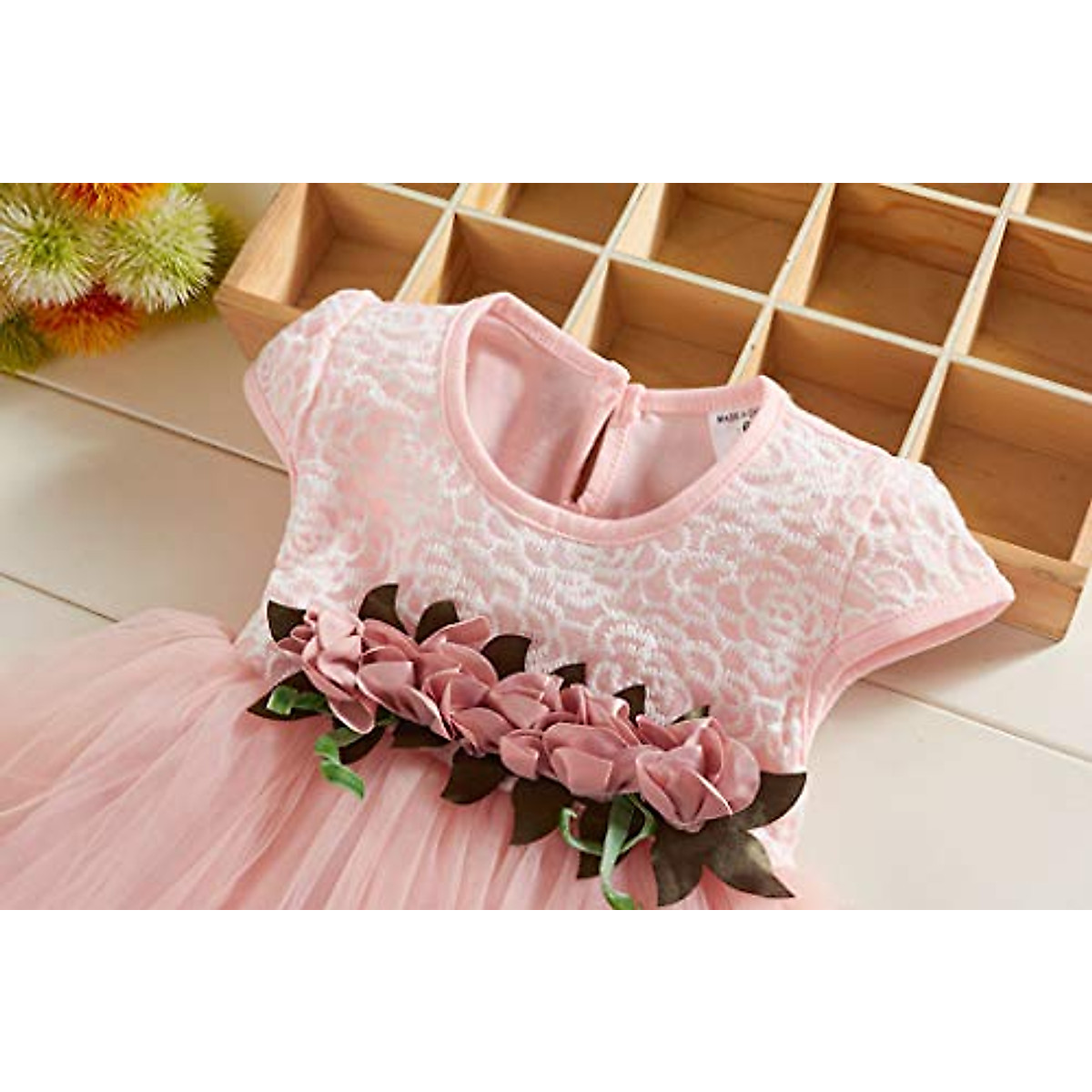 Krogubis 0-2T Baby Girls Floral Lace Tulle Dresses Infant Kids Flower Wedding Bridesmaid Dress Birthday Party Pageant Dress (Pink, 12-18Months), 12-18 Months