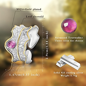 Lotus Fun S925 Sterling Silver Ring Natural Adjustable Peony Leaf Ring Handmade Unique Fashion Jewelry Gifts for Women (Red)