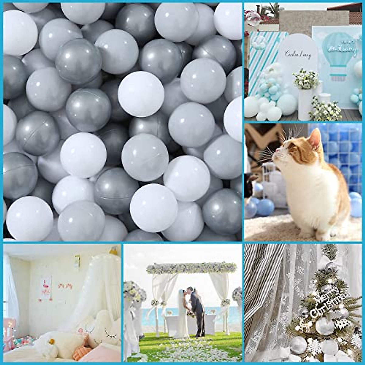 GOGOSO Ball Pit Balls - Plastic Play Pit Balls Crawl Ball with Color Grey, Light Grey, White for Baby Kids Playpen Pool, 2.2 Inch, 100 pcs