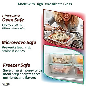 Fusion Gourmet 9 cup - 72oz X-Large Glass Food Storage Containers with Lids - Medium and Small Baking Containers, Leakproof, Airtight