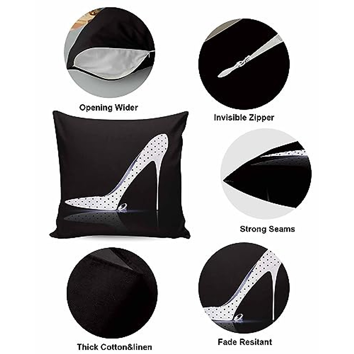 2 Packs Decorative Cotton Throw Pillow Covers, Black White Dots High Heels 18 x 18 Inch Square Reversible Soft Cushion Case for Couch Bedroom Sofa Living Room Chair Car