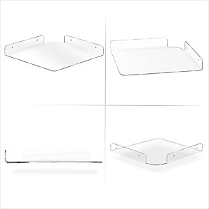BRAINWAVZ 2-Pack 10” Corner Floating Shelf for Speakers, Books, Decor, Plants, Cameras, Photos, Kitchen, Bathroom, Routers & More Universal Small Holder Acrylic Wall Shelves (Clear)