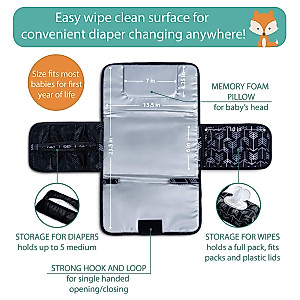 Baby Changing Pad by Lil Fox. Portable Changing Pad for Baby Diaper Bag or Changing Table Pad. One-Hand Diaper Change Pad. Baby Shower Gifts, Newborn Baby Essentials, Unisex Baby Stuff